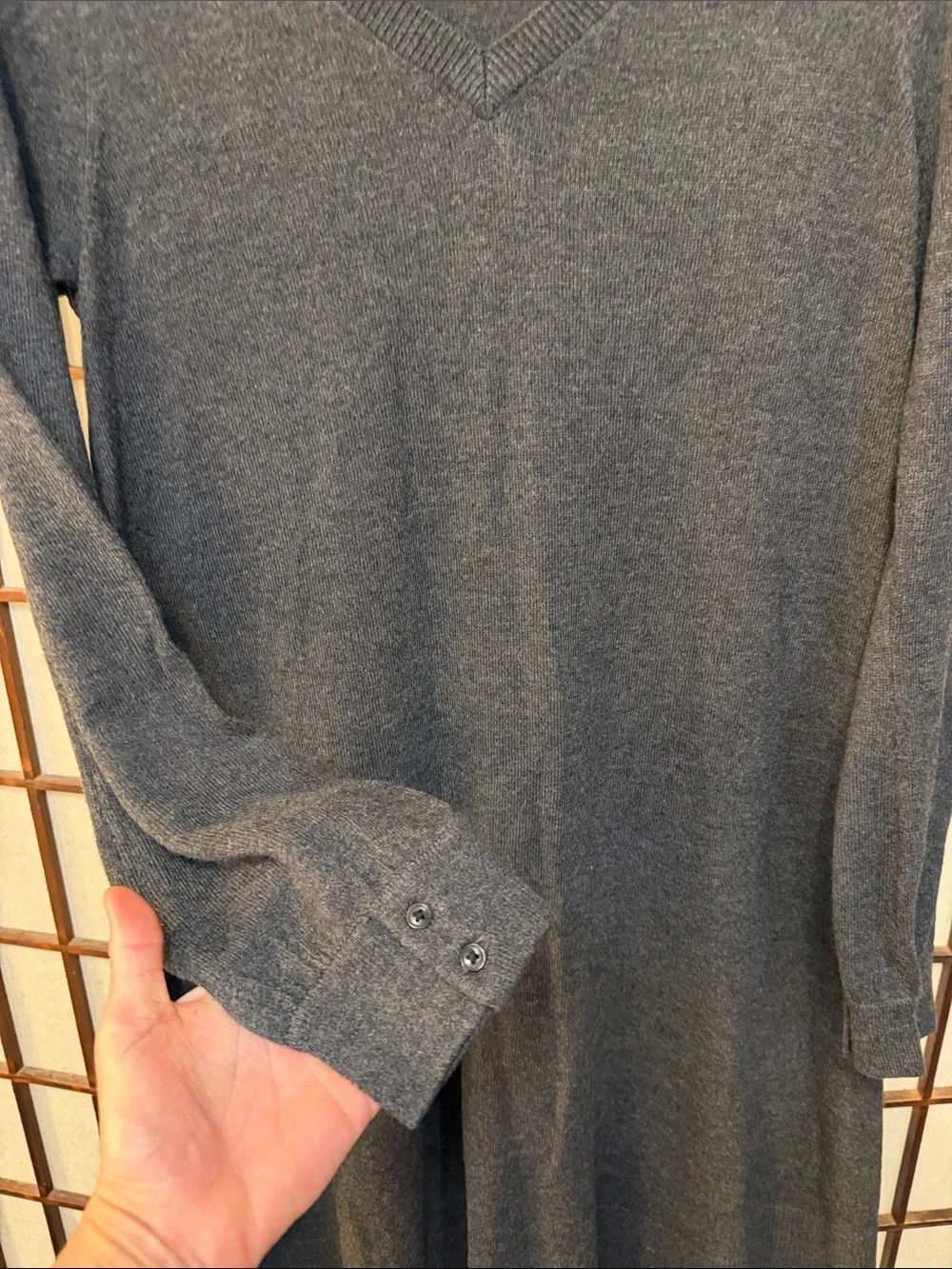 LOFT | Dresses | Loft Charcoal Vneck Long Sleeve Knit Dress | Poshmark